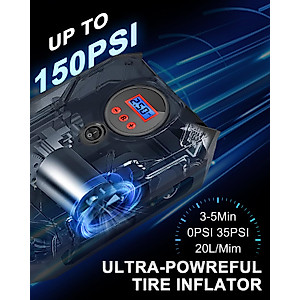 Atsanc Tire Inflator, 12V DC Portable Air Compressor with Auto-Shutoff Design, 150PSI Max Fast-Inflating Electric Air Pump for Car Tires, Auto Digital Car Tire Pump with LED Light for Various Purposes