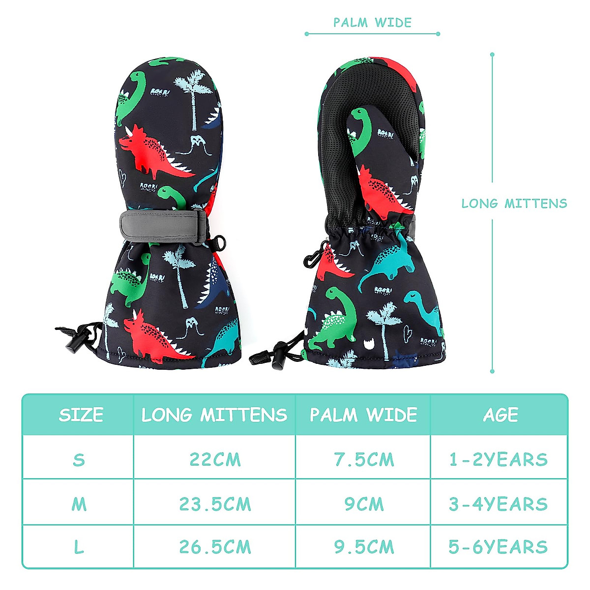 Duoyeree Waterproof Kids Mittens Gloves with Fleece Lined for Boys Girls Winter Snow Skiing Thick Insulated for Cold Weather