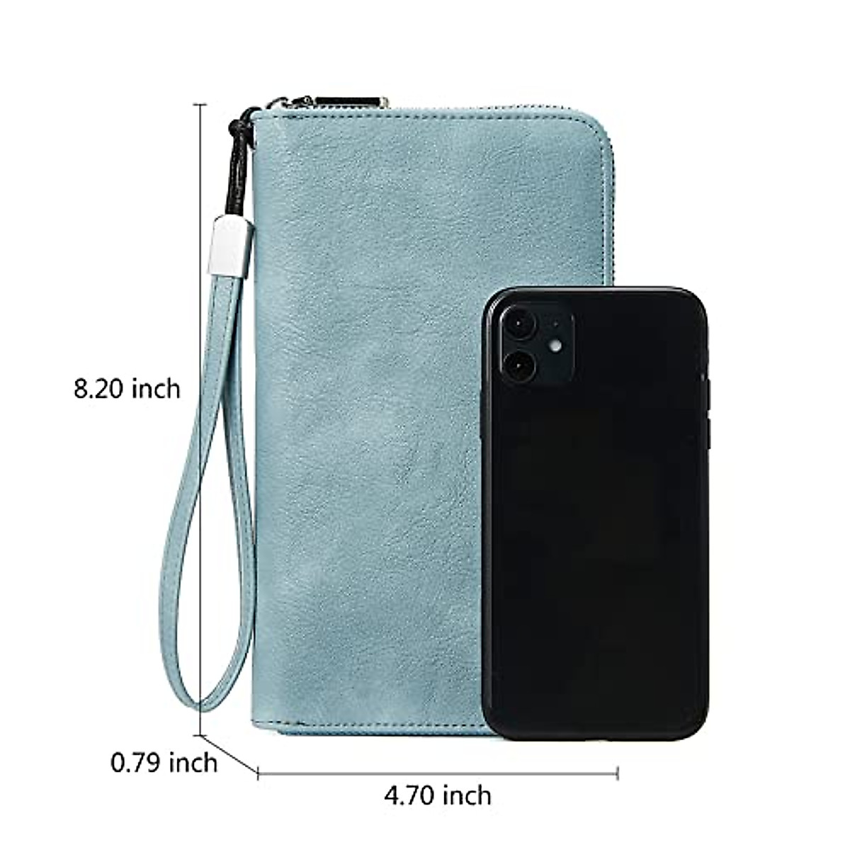 BOSTANTEN Leather Wallet for Women RFID Blocking Zip Around Credit Cards Holder Phone Clutch Blue