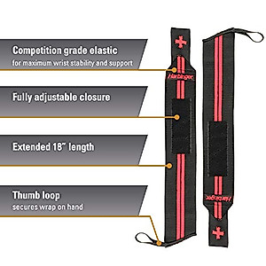Harbinger Red Line 18-Inch Weightlifting Wrist Wraps for Men and Women (Pair), Black/Red