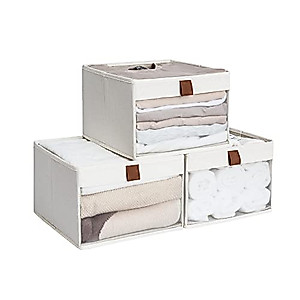 StorageWorks Closet Storage Bins with Clear Window 3 pack, Underbed Storage Box, Under Bed Clothes Organizer With Sturdy Structure and Ultra Thick Fabric 2 pack