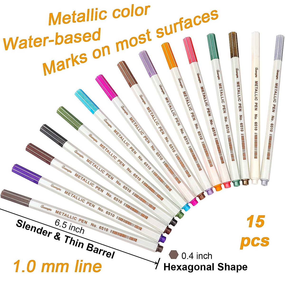 Sunshilor Metallic Markers Fine Point Metallic Marker Pens for Black Paper, Rock Painting, Easter Egg, Halloween Pumpkin, Card Making, Metal, Ceramic, Wine Glass, Set of 15