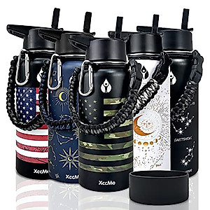 XccMe 32 oz Water Bottles,Insulated Water Bottle,Stainless Steel Water Bottles,Double Wall Metal Water Bottle with Straw,Silicone Boot and Paracord Handle,Sports Water Bottle(Camouflage)