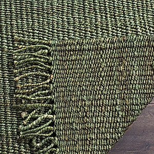 SAFAVIEH Natural Fiber Collection 4' Square Green NF368G Handmade Boho Fringe Woven Premium Jute Living Room Dining Bedroom Area Rug