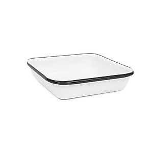 Enamelware Small Square Dish, 8 Ounce, Vintage White/Black