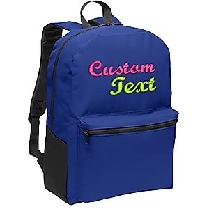 Personalized Casual Value Backpacks, Blue - Your Name - Customized Basic Backpack for School, Business