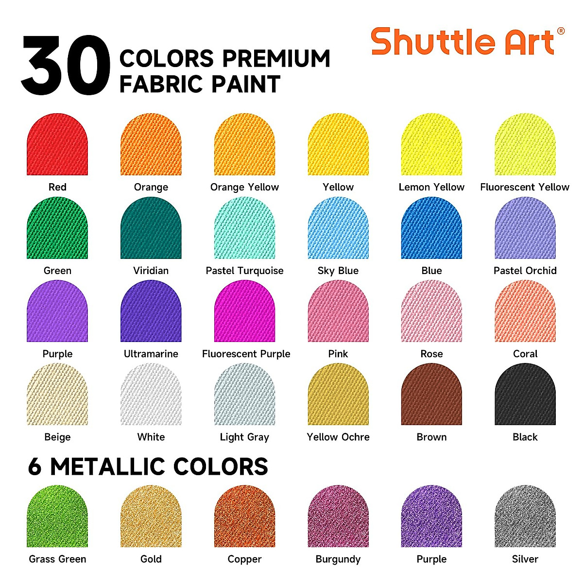 Fabric Paint, Shuttle Art 30 Colors Permanent Soft Fabric Paint in Bottles (60ml/2oz) with Brushes, Palette, Stencils, Non-Toxic Textile Paint for T-shirts, Shoes, Jeans, Bags, DIY Projects&Art Crafts