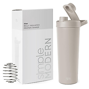 Simple Modern Stainless Steel Shaker Bottle with Ball 24oz | Metal Insulated Cup for Protein Mixes, Shakes and Pre Workout | Rally Collection | Almond Birch