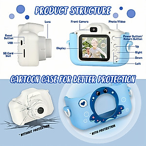 Bostra Upgrade Kids Camera for Girls/Boys, Octopus Toy Camera for Toddlers Age 3-12, Hd Kids Digital Cameras with as Birthday Christmas Festival Gifts for Boys (Blue)