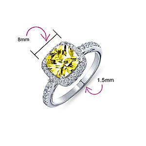 3CT AAA CZ Canary Yellow Cubic Zirconia Halo Solitaire Square Radiant Cushion Cut Engagement Ring For Women .925 Sterling Silver 1MM Thin Band