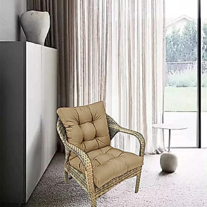 SEAHOME Waterproof Outdoor Seat Back Chair Cushion, Spring/Summer Seasonal All Weather Replacement Cushions, Tufted Pillow Rocking Chair Cushion Indoor,High Back Cushion with Ties (Khaki)