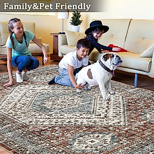 RUGSREAL Washable Area Rug 5x7, Ultra-Thin Antique Collection Area Rug, Stain Resistant Rugs for Living Room Bedroom, Distressed Washable Rug(Brown, 5'x7')