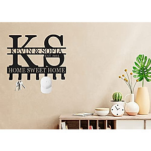 HRZSIGNFC Personalized Couple Names Key Holder for Wall, Metal Key Hooks for Wall, Custom Name Key Rack for Wall, Coat Rack, Towel Rack…