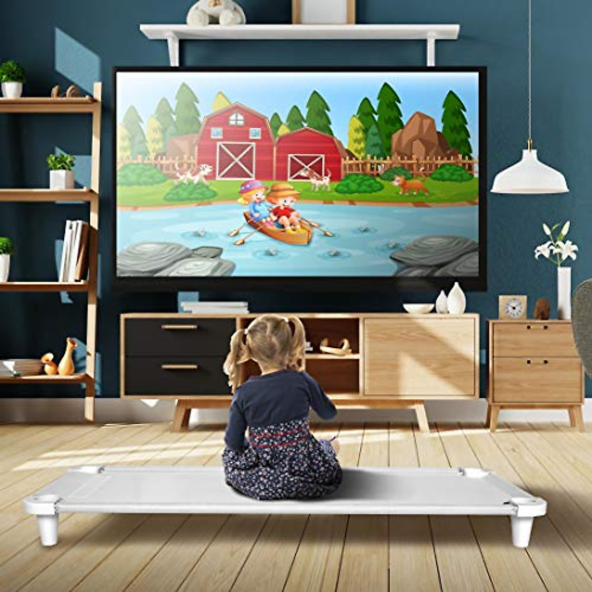 Acrimet Premium Stackable Nap Cot (Stainless Steel Tubes) (White Cot - White Feet) (1 Unit)