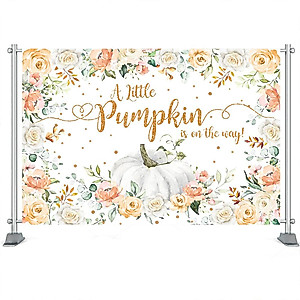 Mocsicka Fall Pumpkin Baby Shower Backdrop Autumn A Little Pumpkin is on The Way Party Decorations Boy Girl Neutral Welcome Baby Pumpkin Party Cake Table Banner (Orange, 8x6ft(96''x72''))