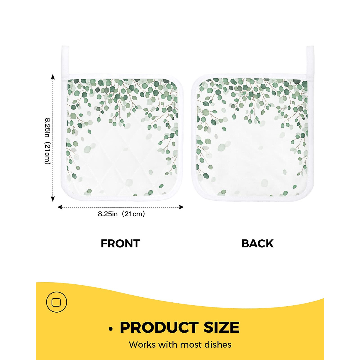 Spirng Pot Holder Set of 4 Farm Green Leaf Potholder Heat Proof Non-Slip Pot Holders,Plant Eucalyptus Hot Pads Potholders for Kitchen Cooking Baking BBQ