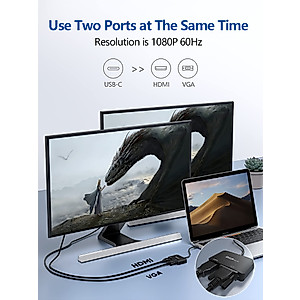 USB C to HDMI VGA Adapter, Dockteck 2 in 1 HDMI VGA Adapter, USBC VGA to HDMI for MacBook Pro/Air, iPad Pro, Chromebook, Surface Pro, Dell Xps, Galaxy
