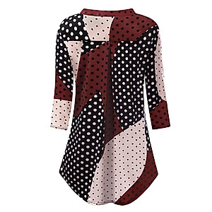 BAISHENGGT Womens Tunics Notch V Neck Tops 3/4 Sleeve Work Blouses Dressy Casual Going Out Shirts Large Polka Dot
