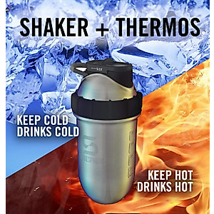 SHAKESPHERE Steel Protein Shaker Bottle - Insulated, BPA-Free, 24oz - Leak-Proof, Easy to Clean, No Mixer Ball Needed - Keeps Drinks Hot & Cold - Ideal for Shakes & Smoothies (Steel)