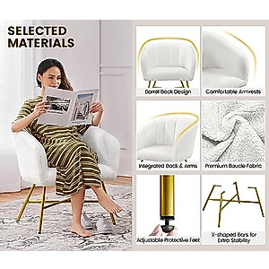 Yaheetech Boucle Barrel Chair, Modern Living Room Chair with Metal Legs and Soft Padded, Comfy Side Chair for Bedroom/Office/Study/Waiting Room, White