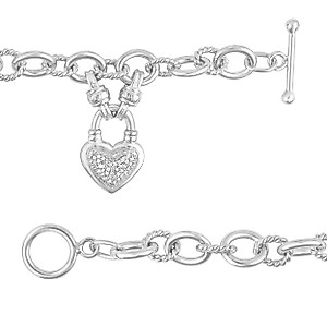 Beyond Brilliance 0.15 Carat Round Cut Real Diamond Heart Charm Link Bracelet Sterling Silver | Fine Jewelry for Women | Gift for Her | Gift Box Included