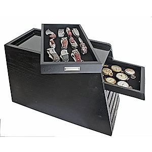 DisplayGifts Knife Storage Glass Top Display Case Holder Tool Storage Cabinet with Felt Bottom Drawers Black