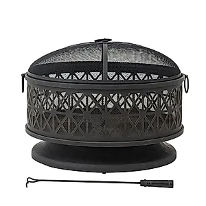 Sunjoy 30 in. Outdoor Fire Pit, Patio Black Round Wood-Burning Steel Firepit Large Fire Pits for Outside with Spark Screen and Fire Poker