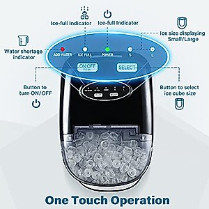 Ice Maker Countertop Machine with Self-Cleaning Function，26LBS in 24 Hours, 9 Bullet Cubes Ready in 6 Mins, Compact Ice Cube Maker with Ice Scoop & Basket for Home Kitchen Office Bar (Black)