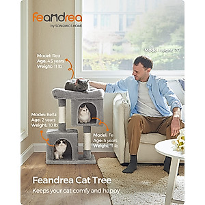 Feandrea Cat Tree, 29.1-Inch Cat Tower, M, Cat Condo for Medium Cats up to 11 lb, Large Cat Perch, 2 Cat Caves, Scratching Post, Light Gray UPCT612W01