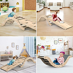 ALZN Climbing Ladder Toys for Toddlers with Ramp and Padding, 3-in-1 Wooden Montessori Activity Climber Toys Set for Sliding and Climbing, Safety Playground for Toddlers and Kids