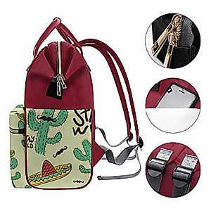 Cactus Drawing Stay Wild Diaper Bag Backpack Large Capacity Mommy Bags Multifunction Nappy Bag Travel Back Pack Red-Style