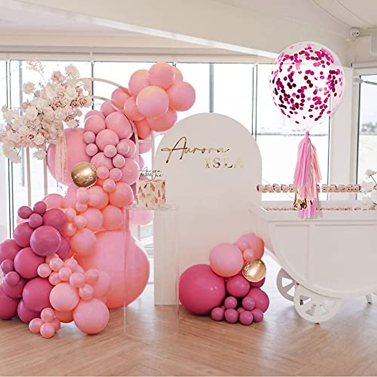 Pink Balloon Garland, 92PCS Hot Pink Party Decorations for Girls Women Birthday Dark Pink Balloon Arch Kit with Rose Gold Balloons for Bachelorette Wedding Baby Shower 16th 21st Princess Theme Party (Macron Pink)