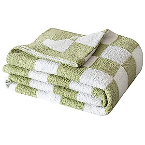 SeaRoomy Soft Throw Blanket Checkerboard Lightweight Reversible Plaid Fuzzy Cozy Microfiber Knit Checkered Blanket for Couch Bed Decor Gift(Sage Green, 51×63in)