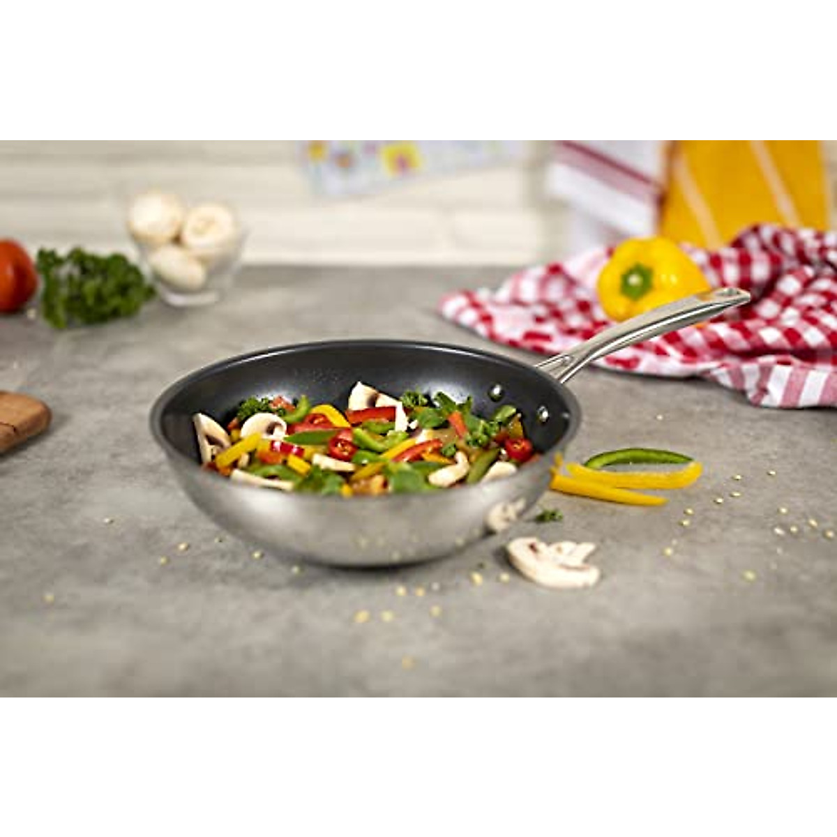 KUHN RIKON Allround Oven-Safe Induction Non-Stick Wok, 24 cm, Stainless Steel, Silver