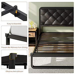 Einhomn Metal Twin Bed Frame with Button Tufted Upholstered Headboard, Curved Platform Bed Frame with 12 Inch Under Bed Space, Strong Heavy Duty Slats, No Box Spring Needed, Noise-Free, Black