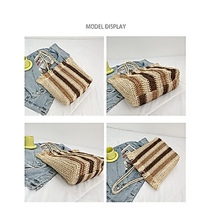 QTKJ Hand-woven Soft Large Straw Shoulder Bag with Tassels and Zipper Boho Straw Handle Tote Retro Summer Beach Bag Rattan Handbag (Beige)