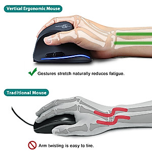 TRELC Wireless Mouse Tri-Mode (BT 5.0/3.0+2.4GHz), Ergonomic Vertical Mouse with 3 Adjustable DPI, Rechargeable Optical Wireless Mouse for 3 Devices, 7 Buttons for PC, Desktop, Laptop, Tablet (Black)