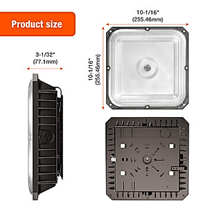 OKQ LED Canopy Light Outdoor 5Pack, 10"x10" Square Gas Station Light with Selectable Wattage (100/80/60W/40W) and CCT (5000/4000/3000K), 1-10V Dimmable,Canopy Lights for Garage Barn, ETC&DLC Listed