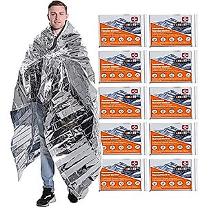 Emergency Blankets Mylar Thermal Blanket,(10 Pack) of Gigantic Space Blanket 82 * 64 in. Survival Blankets Heavy Duty Camping Gear,First Aid
