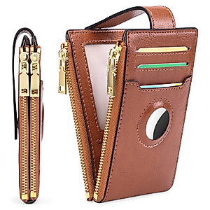 FALAN MULE Womens AirTag Wallet Genuine Leahter Bifold Credit Card Holder with Built-in Integrated Case for AirTag