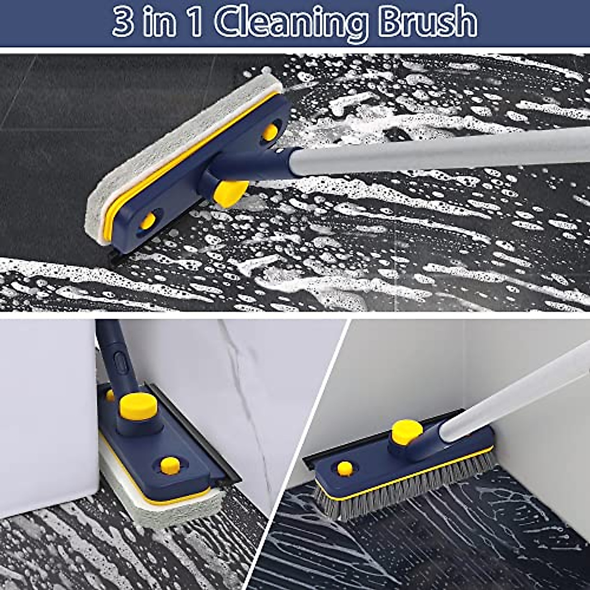 JEHONN Carpet Floor Sweeper with Horsehair, Tub Tile Scrub Brush 3 in 1 Shower Brush