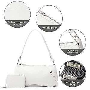 White Purse for Women 3pcs Set Small Shoulder Bag Mini Clutch Purses 90s Y2k Handbags