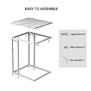 HOME BI C Table End Table, Beside Bed Sofa End Table, Save Spaces Side Table C Shape, Easy to Install Side Table for Living Room Bedroom White