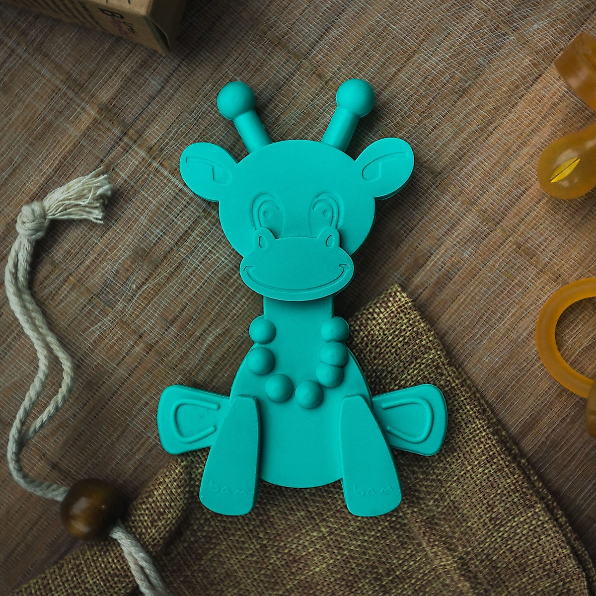 Baby Teething Toy Extraordinaire - Little Bambam Giraffe Teether Toys by Bambeado. Toy for Natural Teething Comfort and for Sore Gums - Baby Christmas Gifts- Turquoise