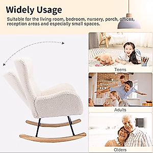 LETESA Nursery Rocking Chair Upholstered with High Backrest and Armrest Accent Chair Cozy Fabric Padded Seat Armchair Single Sofa Accent Glider Rocker for Living Room Bedroom Offices (White)