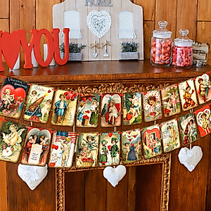 Valentine's Day Decorations Vintage Valentine's Day Banner 20 PCS Valentine's Day Love's Greeting Banner Wall Fireplace Decoration for Valentines Day Anniversary Wedding Party Supplies Decorations