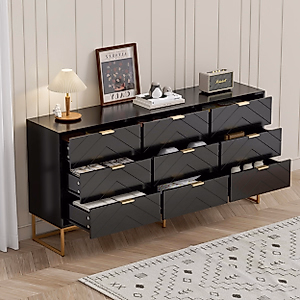 Scurrty Large 9 Drawer Dresser,59 inch Dresser with Chest, Black Storage Dressers,Storage Cabinet for Bedroom, Dressers for Living Room, Bedroom etc.