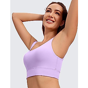 CRZ YOGA Butterluxe Womens U Back Sports Bra - Scoop Neck Padded Low Impact Workout Yoga Bra with Built in Bra Elfin Purple Medium