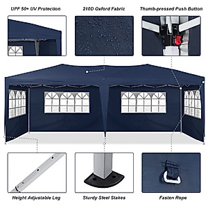 TUKAILAI 10' x 20' Pop Up Gazebo Marquee, Anti-UV Party Wedding Tent Event Shelters with 6 Removable Sidewalls & Carry Bag, Heavy Duty Instant Canopy for Outdoor Camping Garden Patio (Blue)