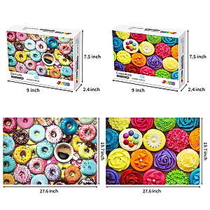 JOYIN 2 Packs 1000 Pcs Donuts and Cupcakes Puzzles, Seamless Snacks Jigsaw Puzzles for Kids Adults (28" x 20"), Premium Quality Fun Family Challenging Puzzles for Brithday
